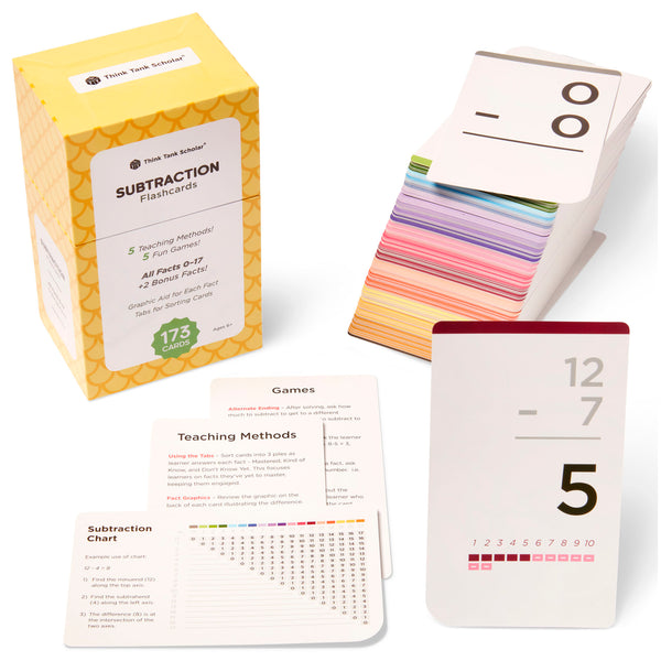 Subtraction Flash Cards Full Box Set - All Facts 0-17 | Think Tank Scholar