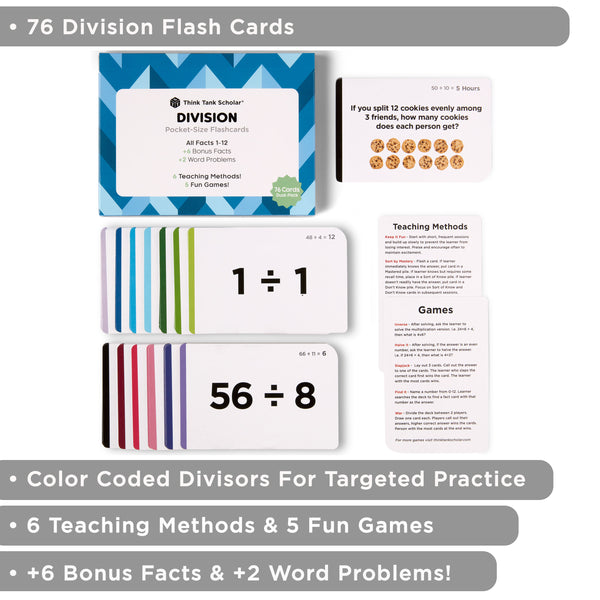 Pocket-Size Division Flashcards | Full Set (All Facts 1-12) | Color Co ...