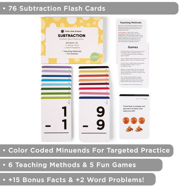 Pocket-Size Math Subtraction Flashcards | Full Set (All Facts 1-15 ...