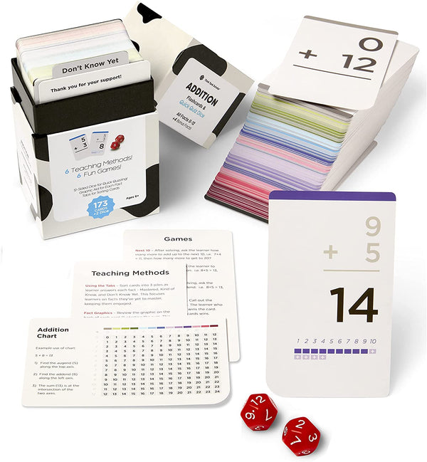 173 Addition Flash Cards with Quick Quiz Dice | All Facts 0-12 | Games ...